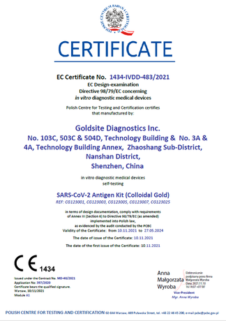 Goldsite obtains CE self-testing certificate for the SARS-CoV-2 Nasal ...